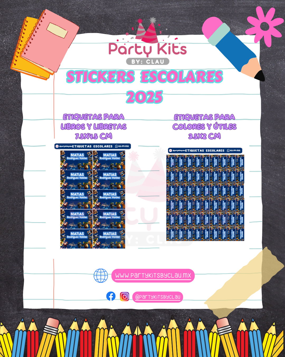 Stickers escolares (Etiquetas escolares) 2025 – Party Kits by Clau